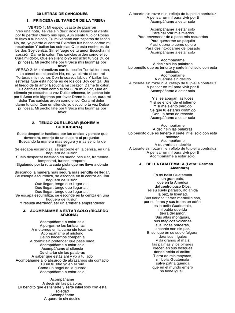 Treinta Letras de Canciones | PDF | Amor | Oración