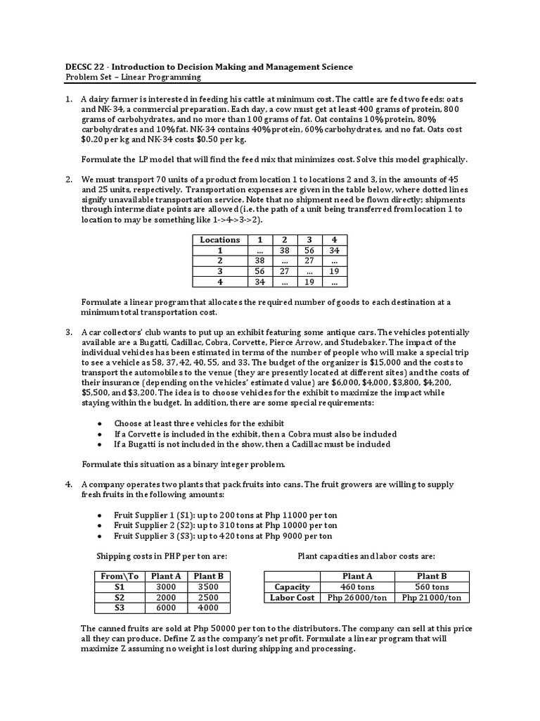 Problem Set LP | PDF | Linear Programming | Transport