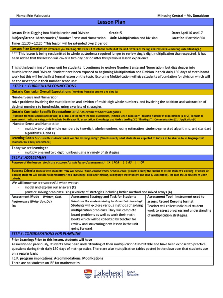 Lesson Plan: Step 1: Curriculum Connections | PDF | Individualized ...