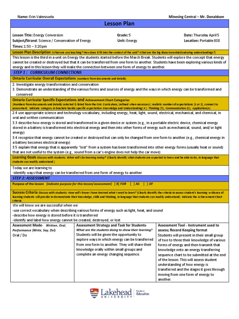 Lesson Plan: Step 1: Curriculum Connections | PDF | Educational ...