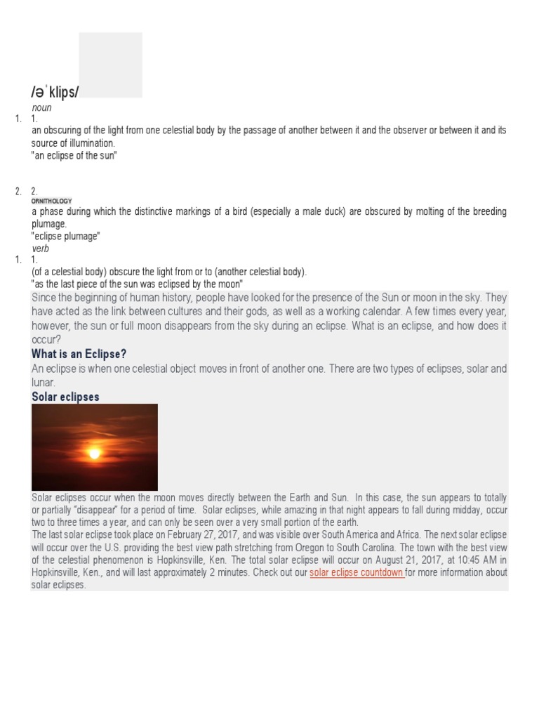 Ə Klips/: What Is An Eclipse? Solar Eclipses | PDF | Solar Eclipse ...