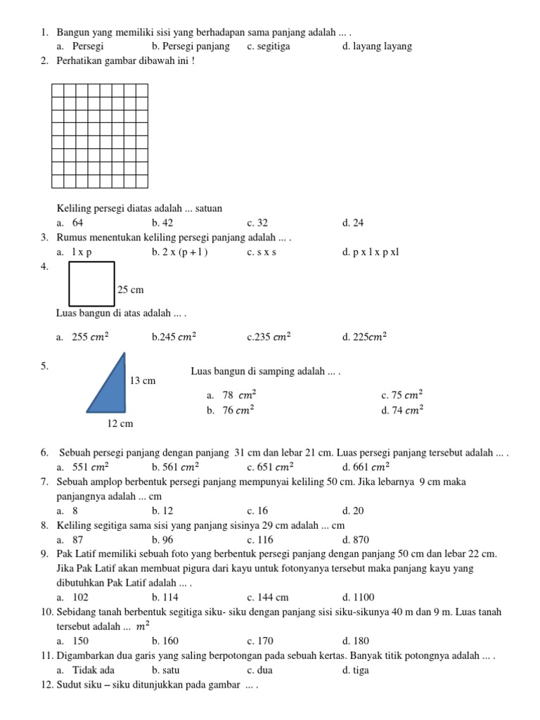 Soal MTK Kelas 4 | PDF