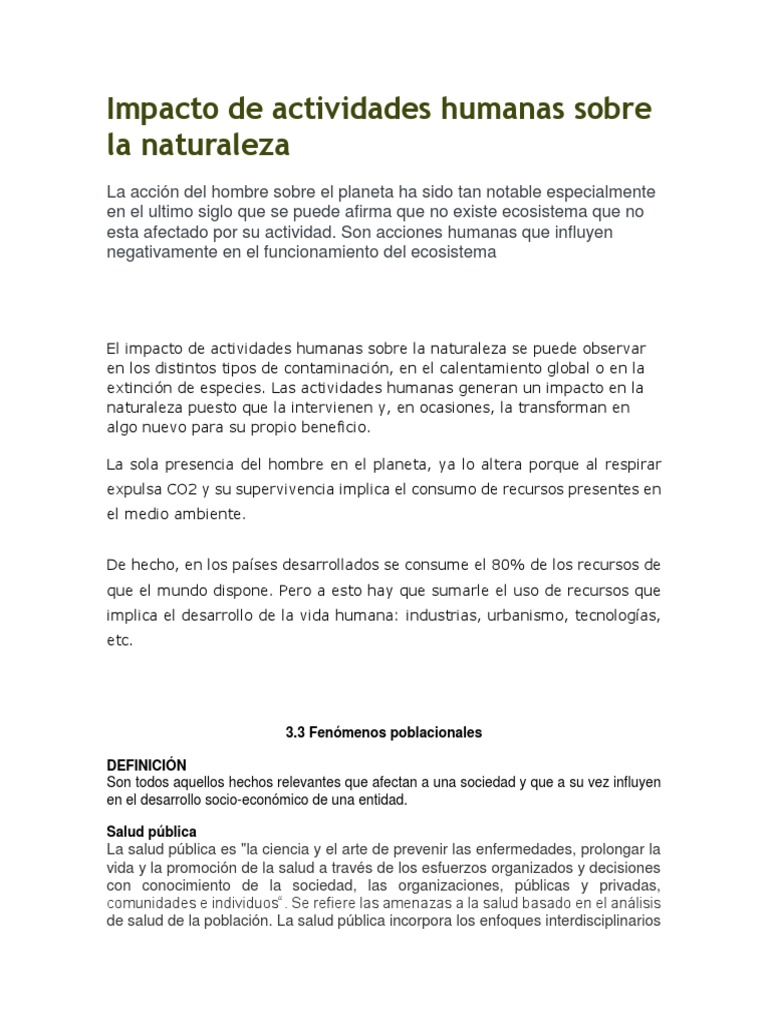 Impacto de Actividades Humanas Sobre La Naturaleza | PDF | Tasa de ...