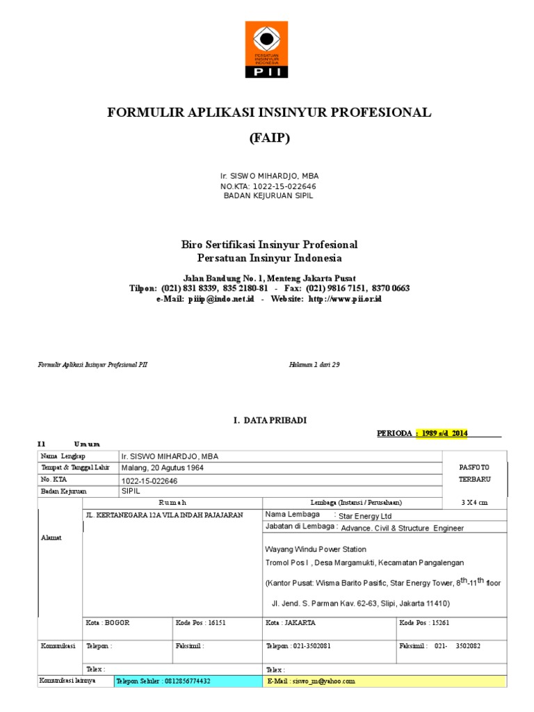 Contoh FAIP Terisi | PDF