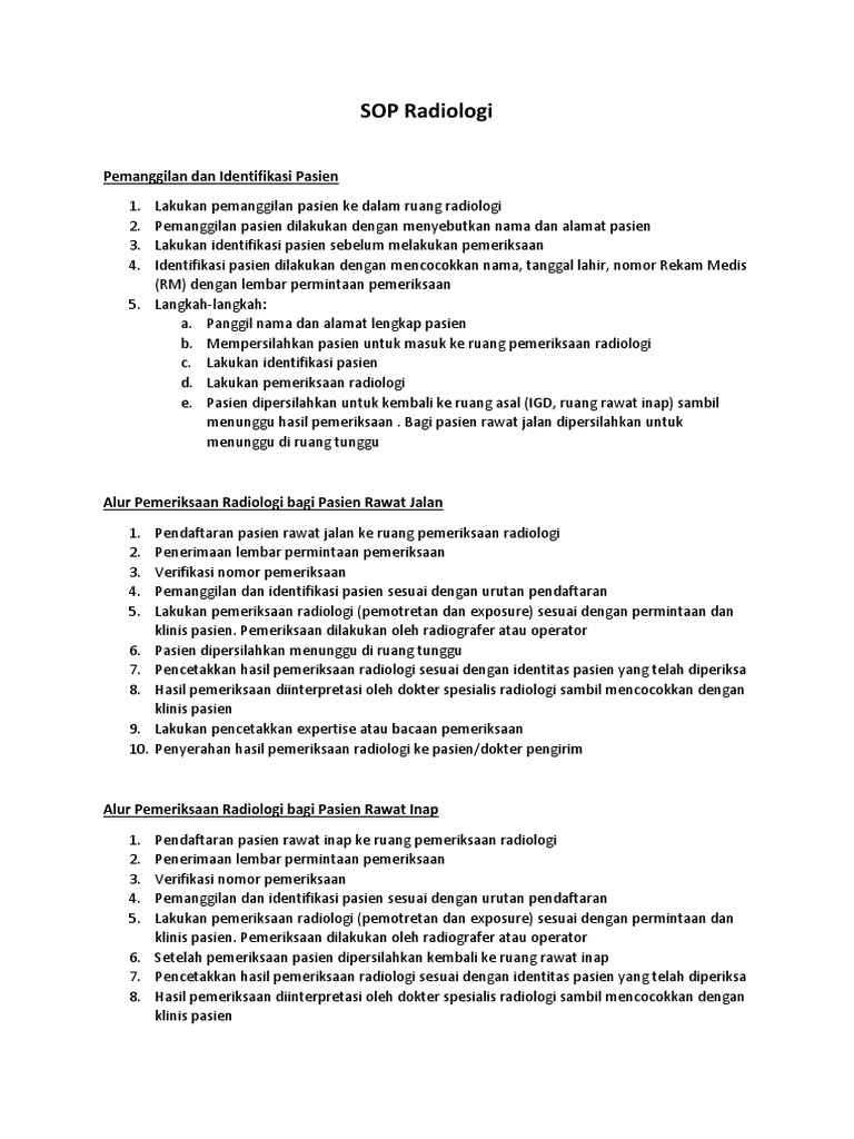 SOP Radiologi | PDF