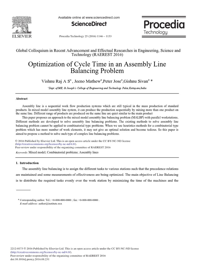 Optimization of Cycle Time in An Assembly Line Balancing Problem | PDF | Genetic Algorithm ...