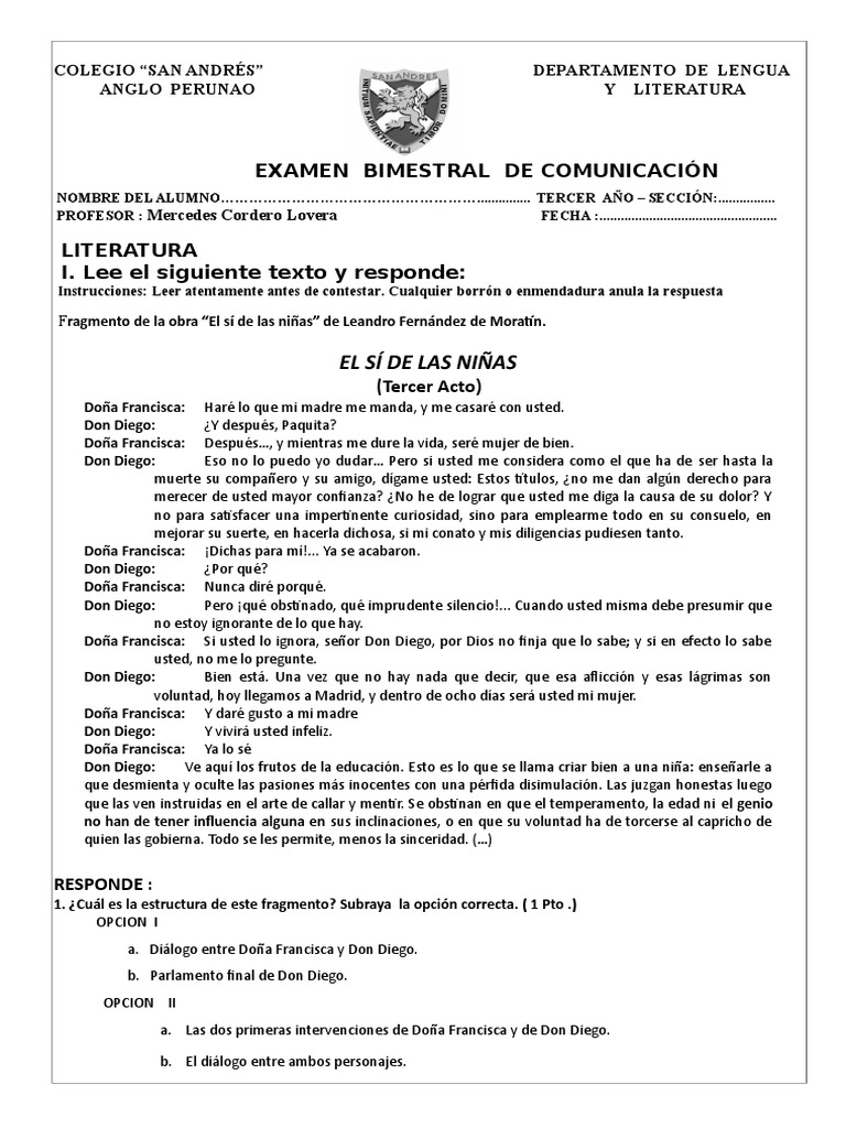 Lectura-El Sí de Las Niñas | PDF | Oración (Lingüística) | Semántica