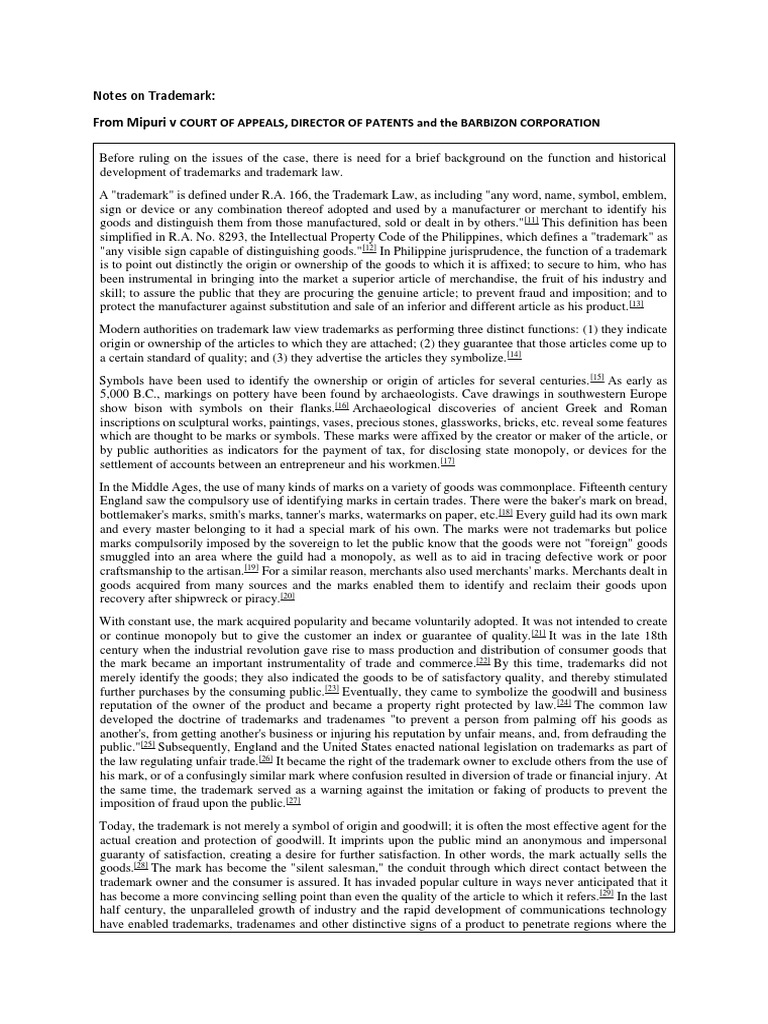 Notes On Trademark | PDF | Trademark | Ownership