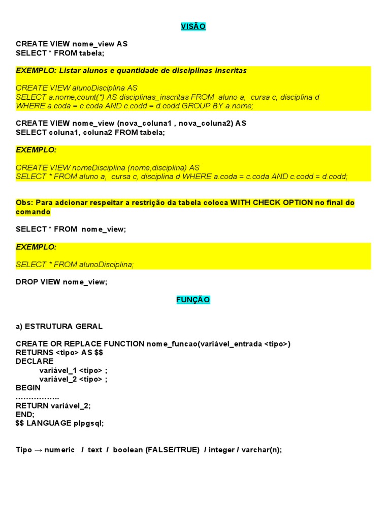 RESUMO PostgreSQL | PDF | Software de gerenciamento de dados | Bancos de dados