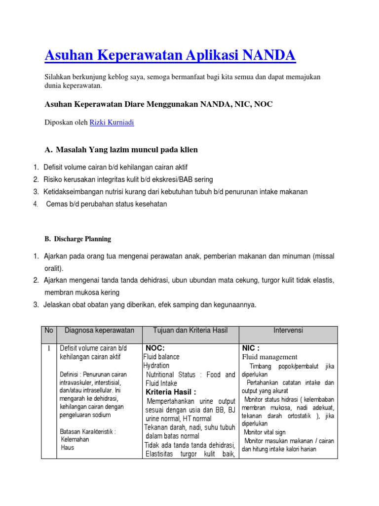 Asuhan Keperawatan Diare Aplikasi NANDA | PDF