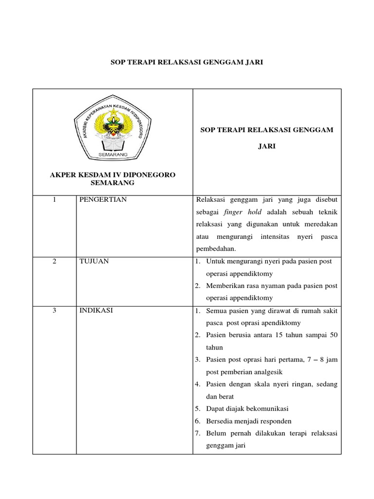Sop Terapi Relaksasi Genggam Jari