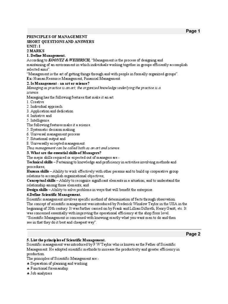 Principles of Management (Question and Answers) | PDF | Leadership ...