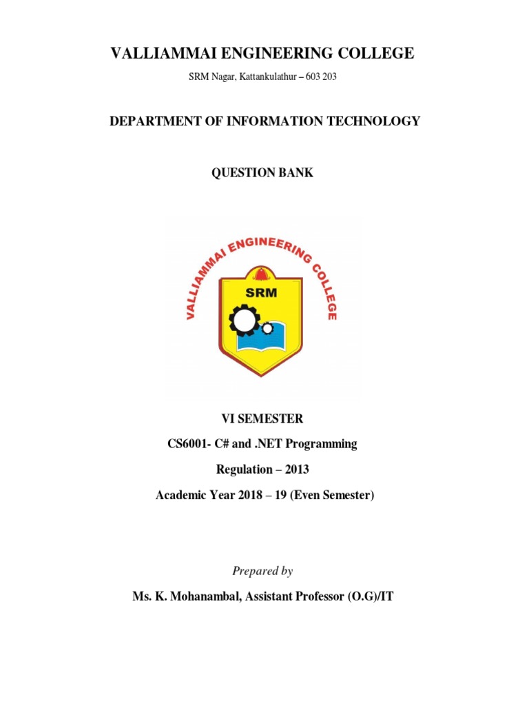 Cs6001 C Sharp And Net Programming Pdf C Sharp Programming 0081