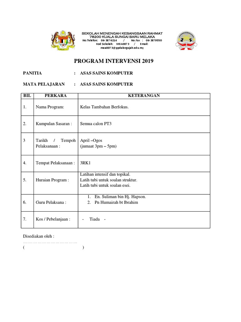 Program Intervensi 2019-ASK | PDF