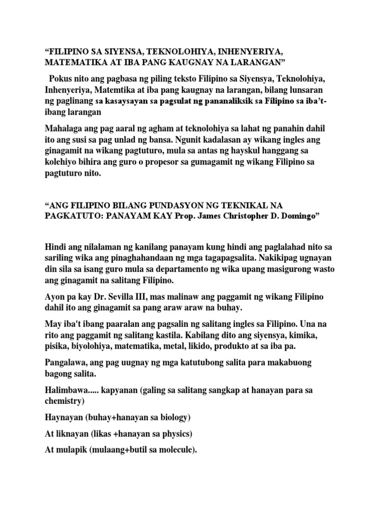 Filipino Sa Siyensa | PDF