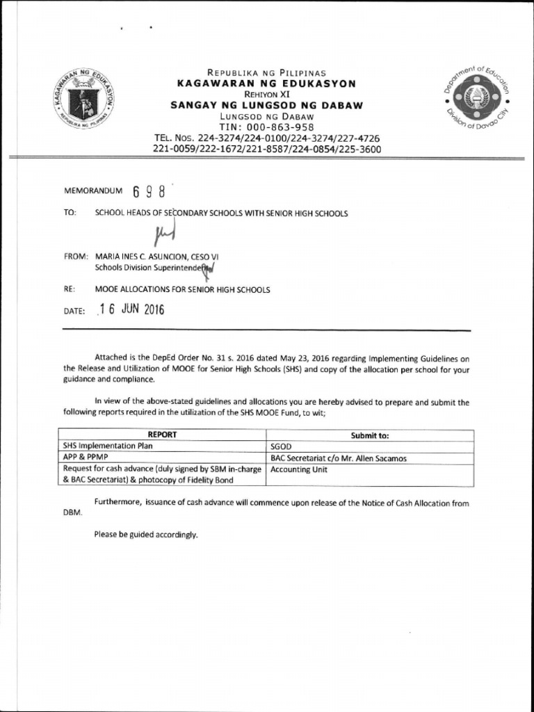 Allocations Guidelines For Senior High School MOOE | PDF