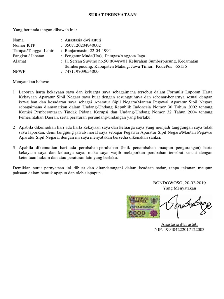 LHKASN SuratPernyataan 199404222017122003 20022019 | PDF