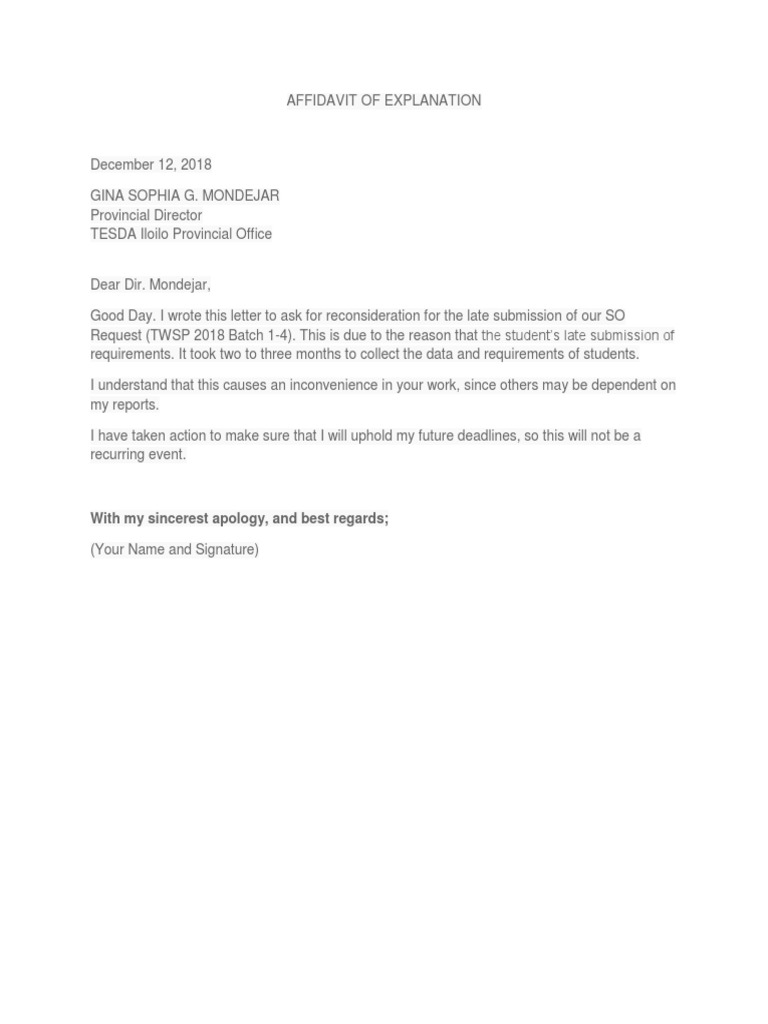 Affidavit of Explanation | PDF