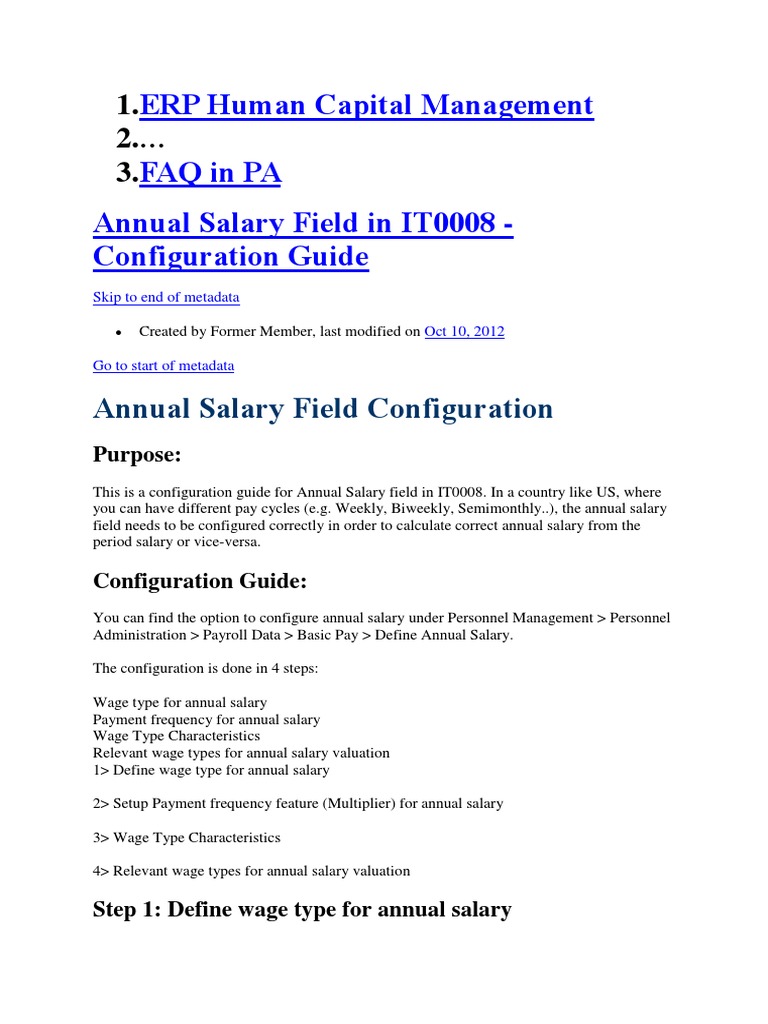 Annual Salary Configuration in IT0008 | PDF | Payroll | Wage
