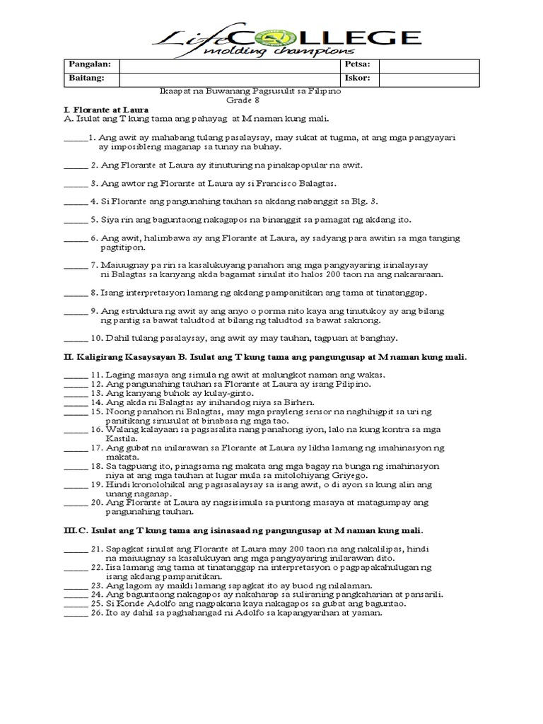 4th Grading Exam | PDF