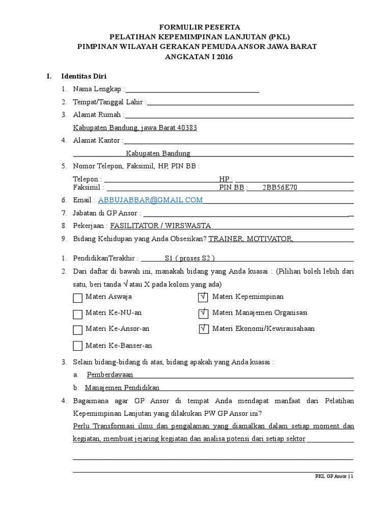 FORMULIR PKL GP ANSOR | PDF