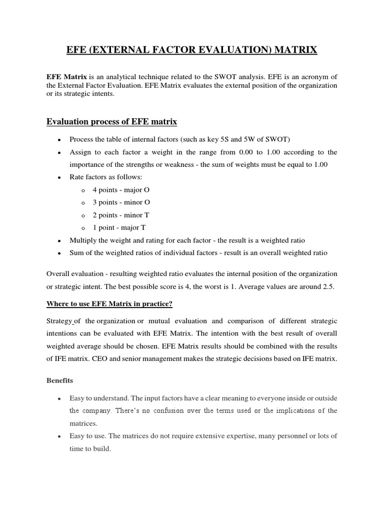 EFE Matrix | PDF | Swot Analysis | Matrix (Mathematics)