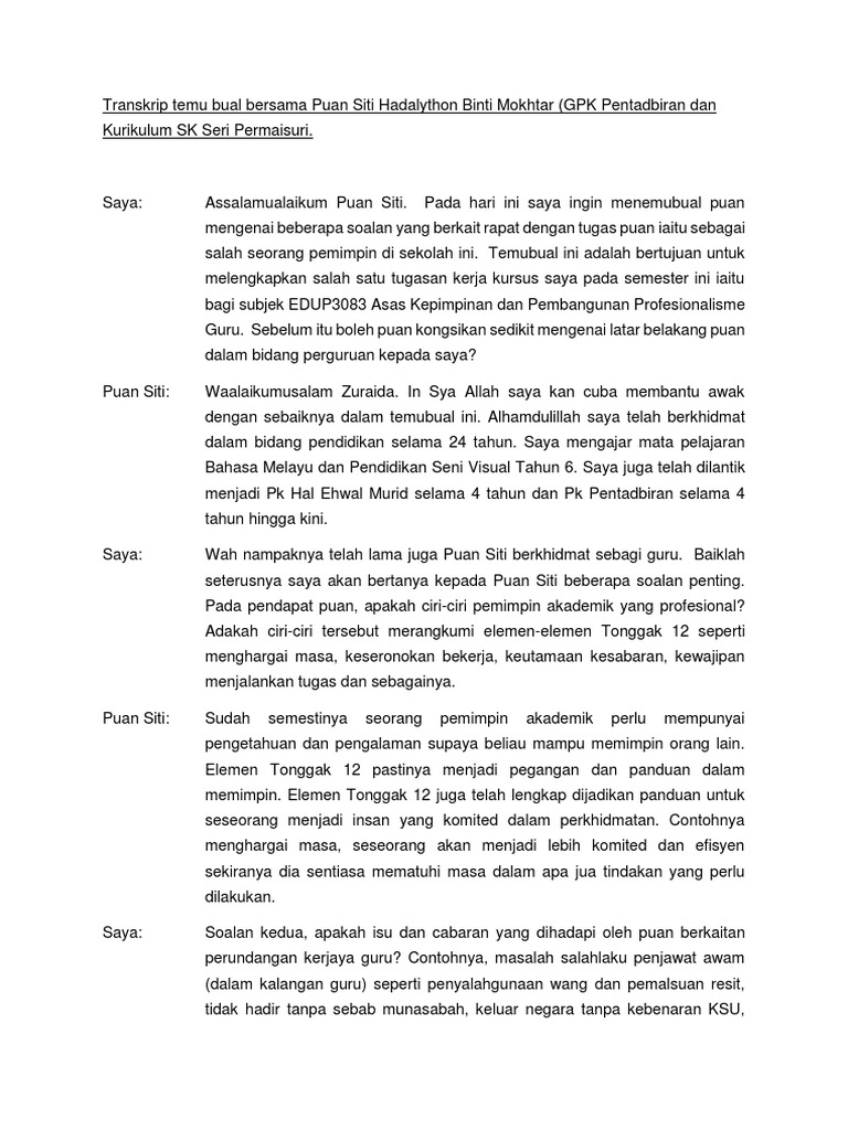 Contoh Cara Menulis Transkrip Temubual