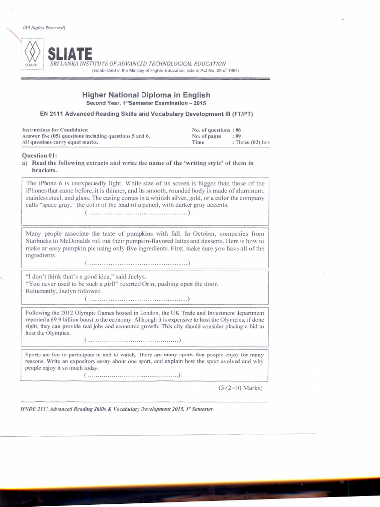 EN2111 - Advanced Reading Skills and Vocabulary Dev - 2015 | PDF EN2111 - Advanced Reading Skills and Vocabulary Dev - 2015 | PDF