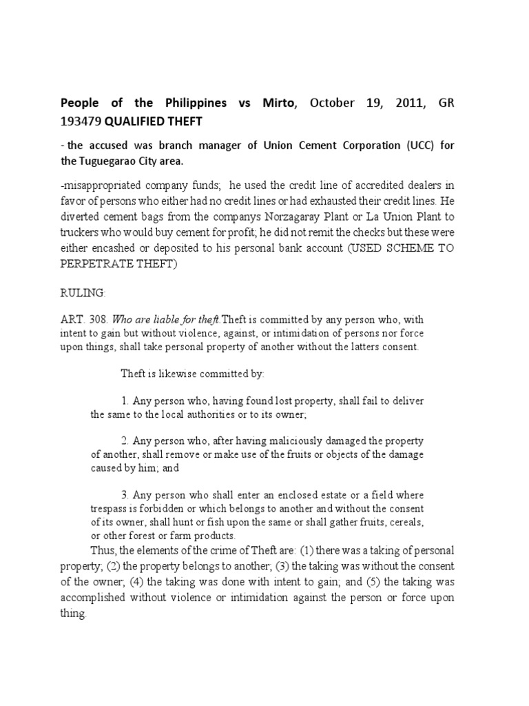 ESTAFA-QUALIFIED THEFT Cases PDF | PDF | Theft | Ownership