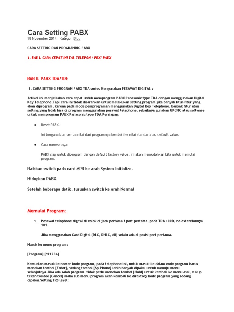 Cara Setting PABX | PDF