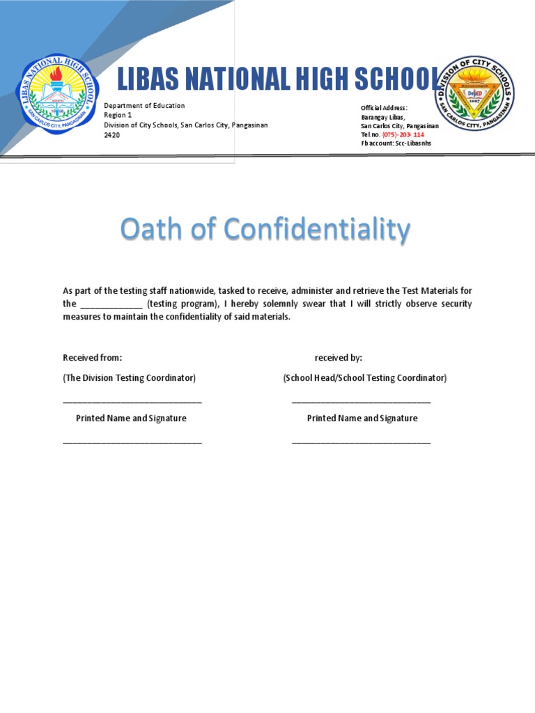 Oath of Confidentiality for Test Staff | PDF | Career & Growth