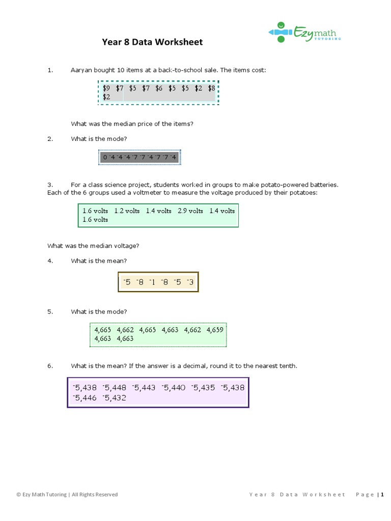 Year 8 Data Worksheet | PDF | Voltage | Electricity