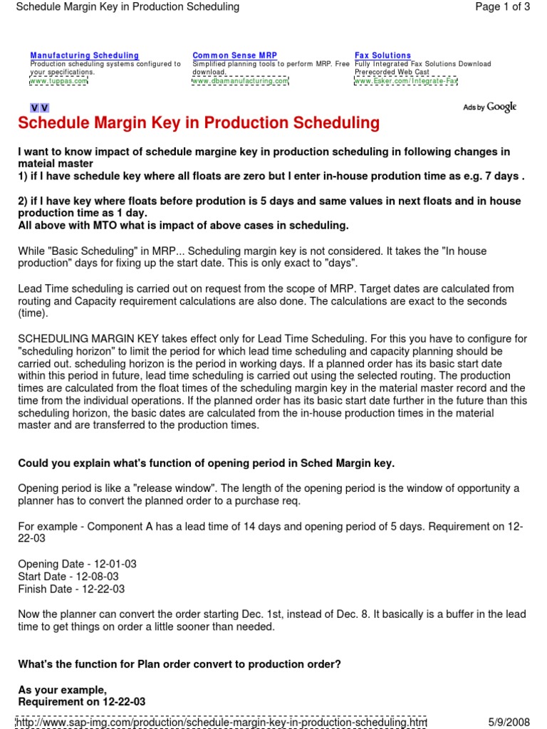 Schedule Margin Key in Produc | PDF | Operations Management | Business