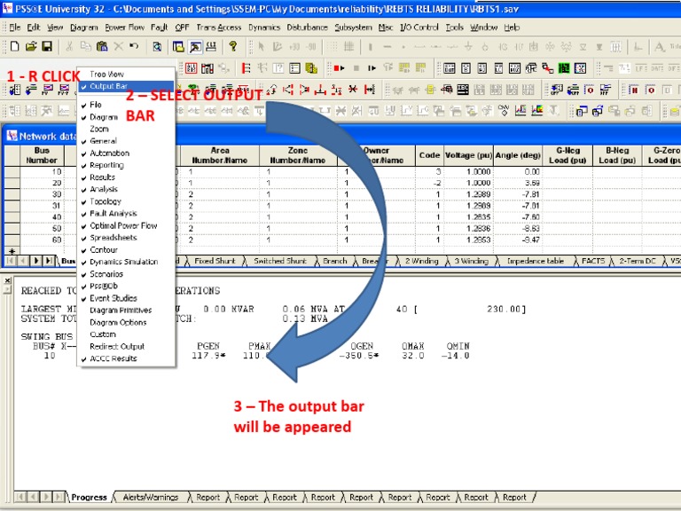 How To Display Output Bar in PSSE | PDF