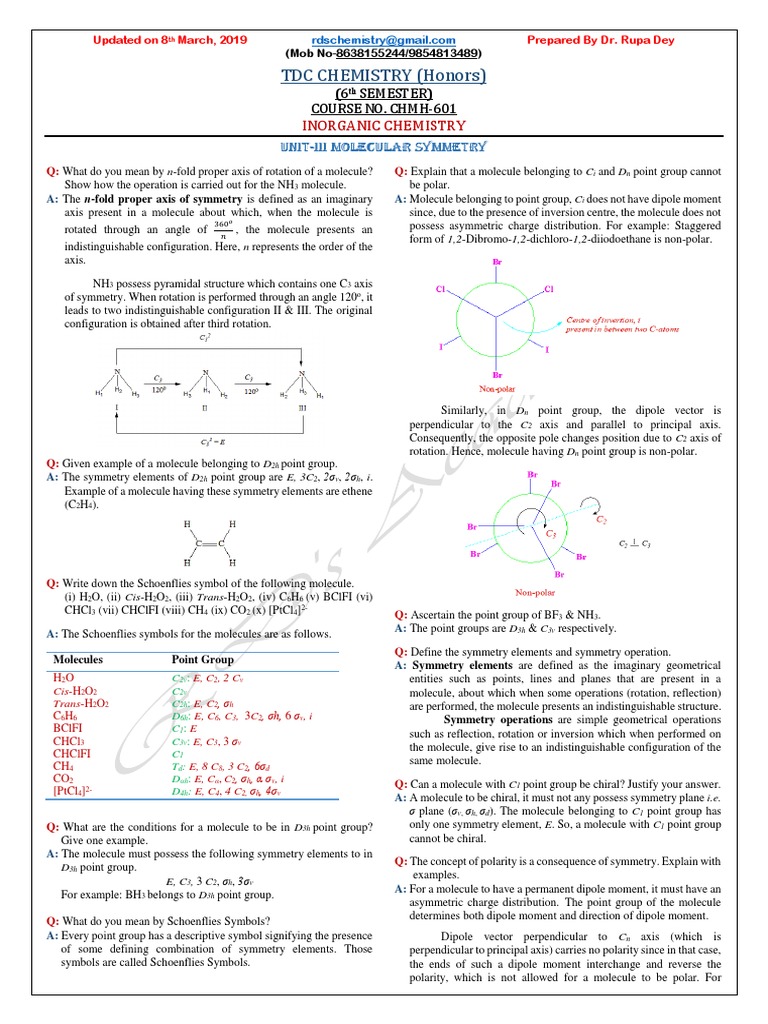 Molecular Symmetry | PDF | Chemical Polarity | Dipole