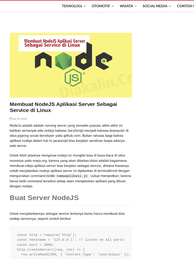 Membuat NodeJS Aplikasi Server Sebagai Service Di Linux - Diakalin | PDF | Bisnis