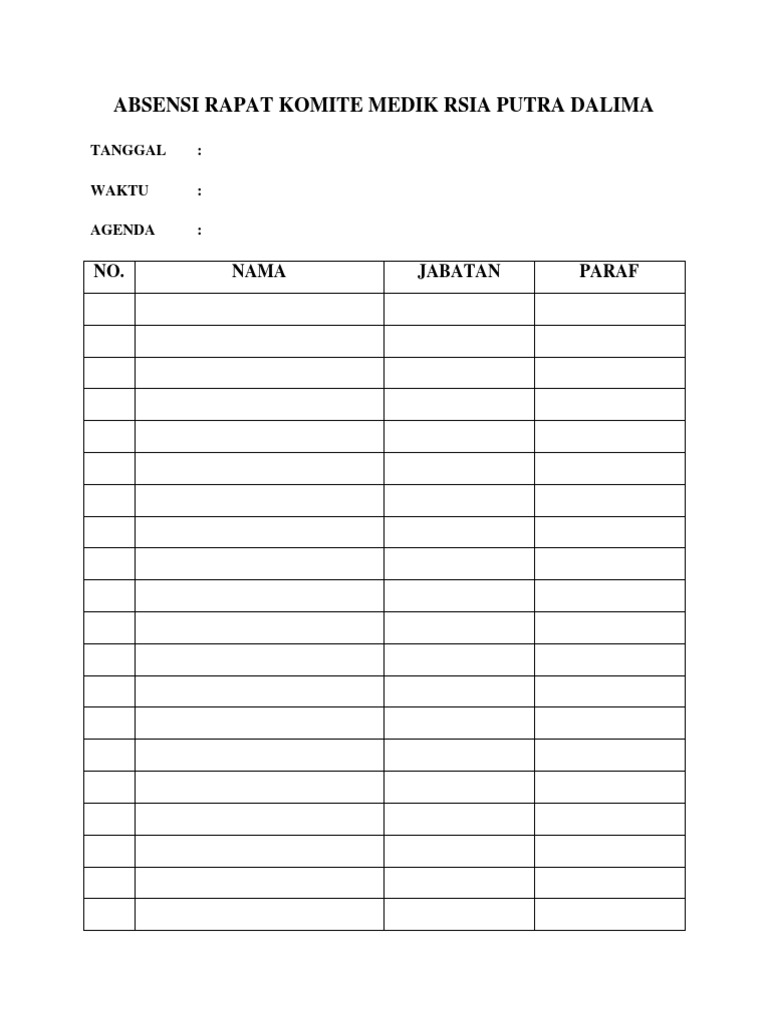Absensi Rapat Komite Medik Rsia Putra Dalima | PDF