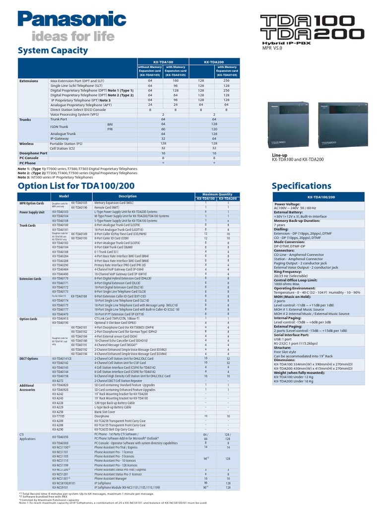 Panasonic KX-TDE100 TDE200 Datasheet | PDF | Voice Over Ip | Computer ...