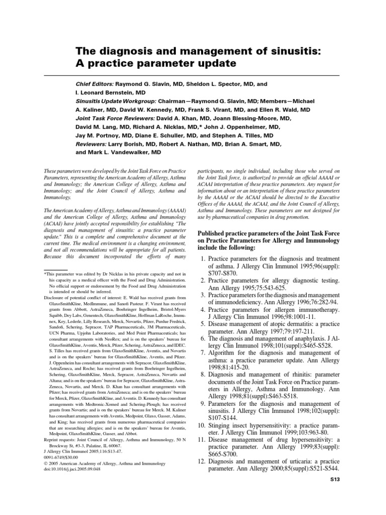 The Diagnosis and Management of Sinusitis: A Practice Parameter Update ...