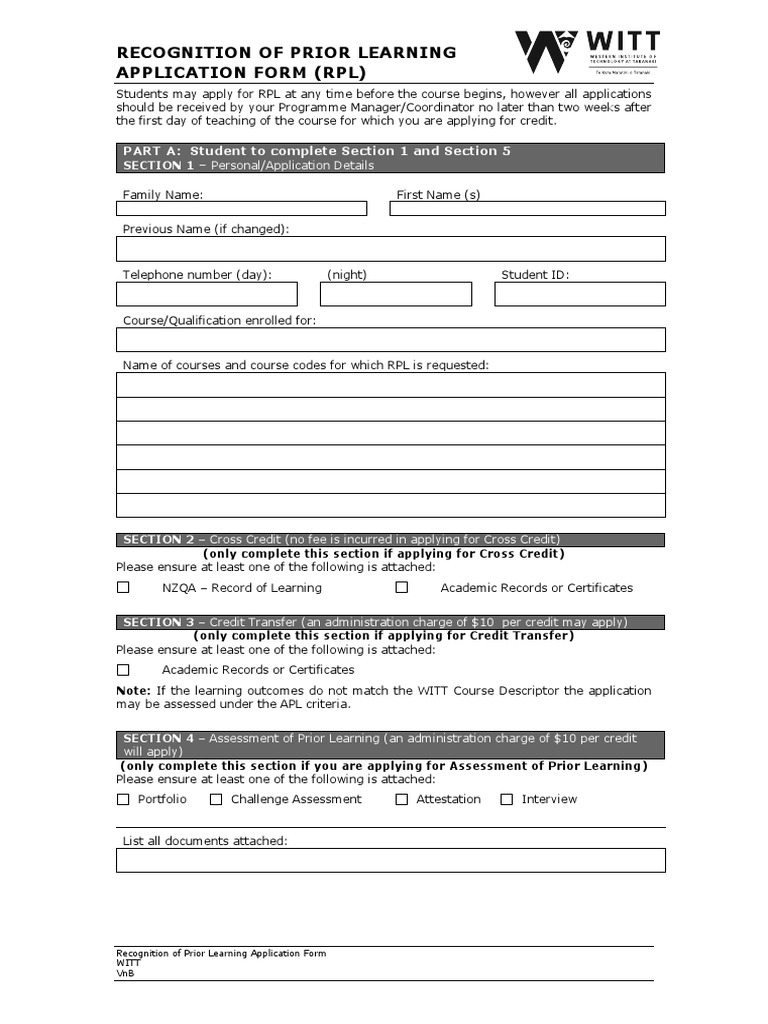 RPL Application Form 4 | PDF | Behavior Modification | Cognition