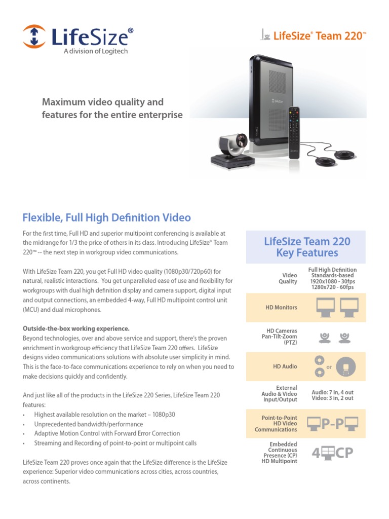 LifeSize Team220 Datasheet en | PDF | Videotelephony | Video