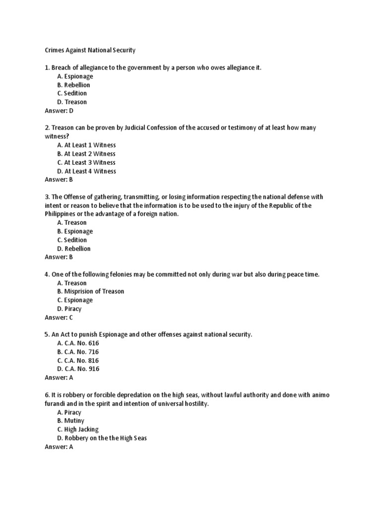 Crimes Against National Security | PDF | Treason | Perjury