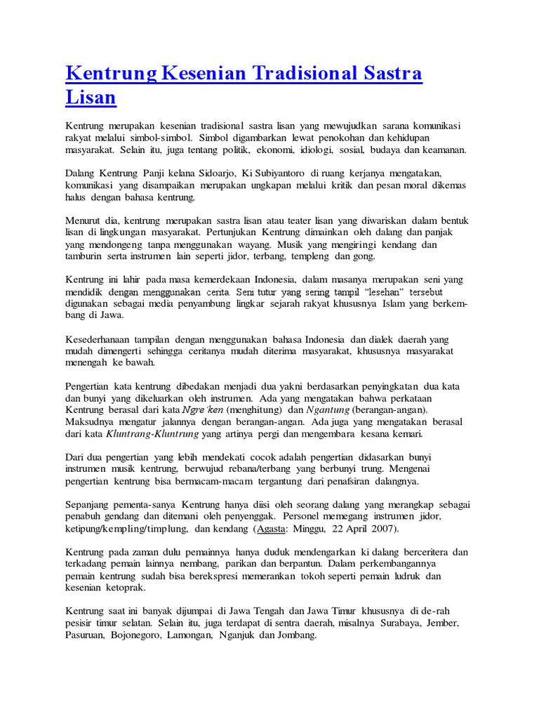 Studi Kentrung Kesenian Tradisional Sastra Lisan | PDF