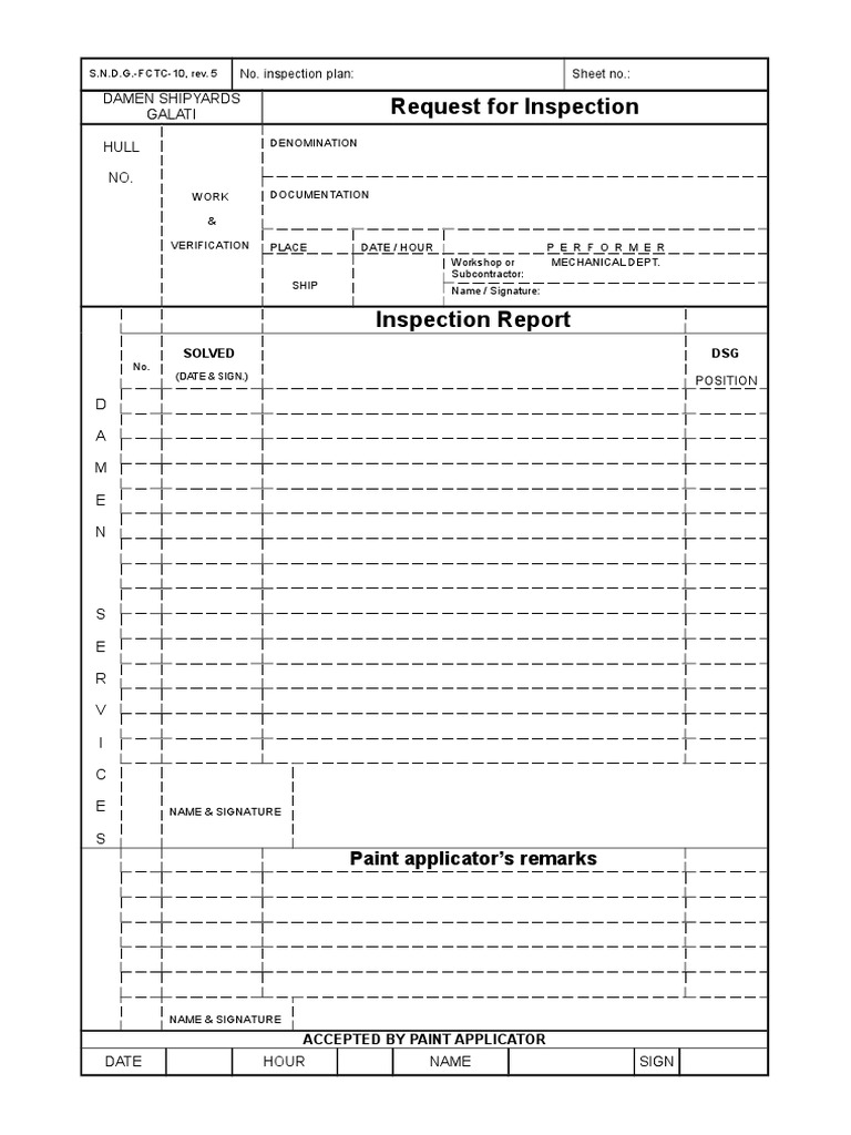Request For Inspection: Damen Shipyards Galati Hull NO | PDF