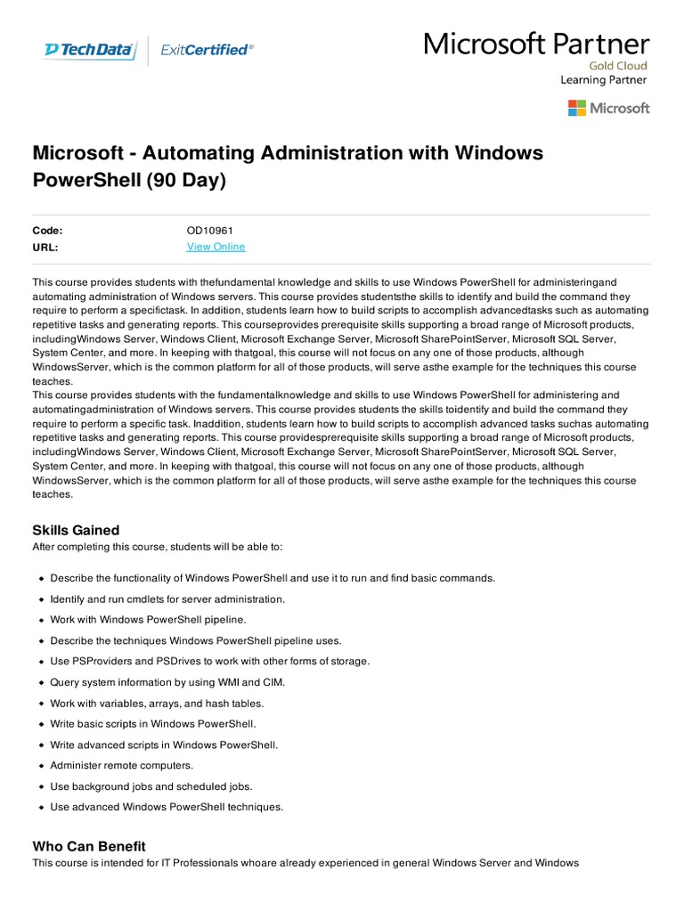 Automating Administration With Windows Powershell 90 Day PDF | PDF | Microsoft Software ...