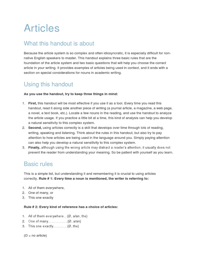 Articles: What This Handout Is About | Download Free PDF | Noun ...