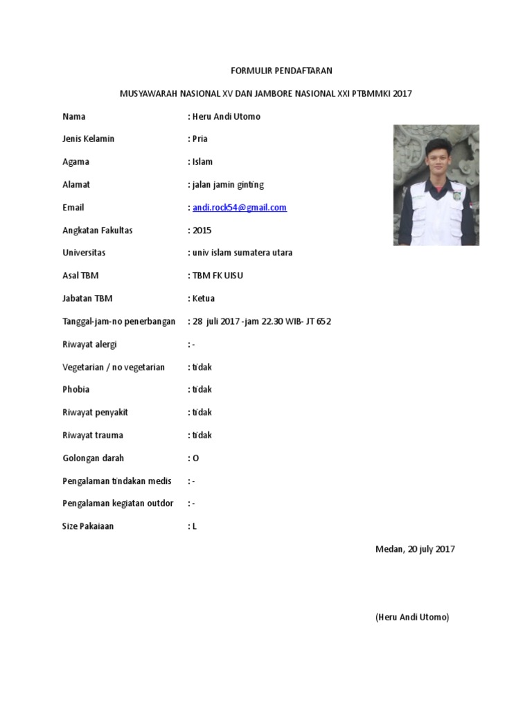 Formulir Pendaftaran Heru Andi Utomo TBM FK Uisu | PDF