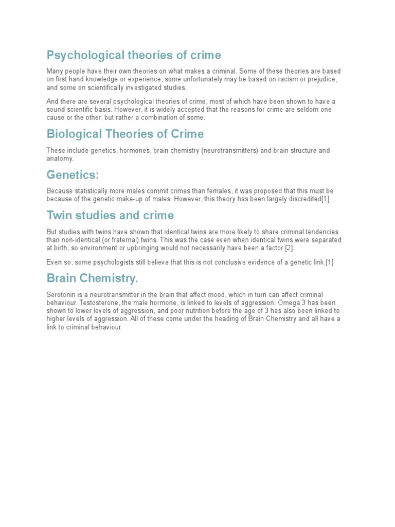 Psychological Theories of Crime | PDF | Aggression | Crime & Violence