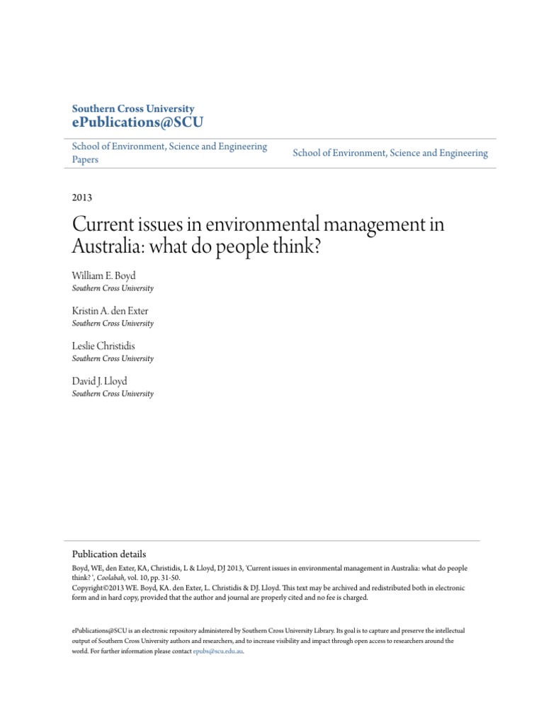 Current Issues in Environmental Management in Australia: What Do People ...
