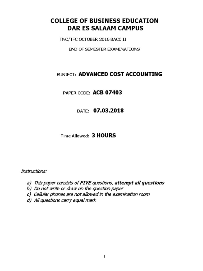 2 Advanced Cost Accounting Test One 2017 Pdf Market Economics